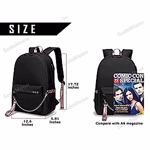 SodaMeow Anime Backpack for School Bag Nezuko Bookbag Tanjiro Kimetsu no Yaiba, Free Keychain, with USB Charging Port (Black-B)
