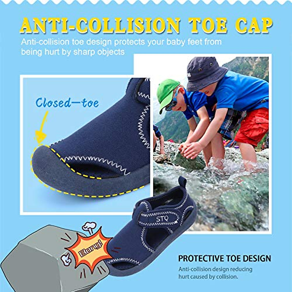 STQ Toddler Boy Water Shoes Quick Dry Slip on Aqua Socks for Beach Swim Pool Sandals Outdoor Dark Blue 8 M US Toddler