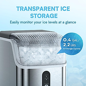 FREE VILLAGE Nugget Ice Makers Countertop, Pebble Ice Maker Machine with Soft Chewable Ice, 35lbs/24H, Self-Cleaning, One-Click Operation, Stainless Steel, Pellet Ice Maker for Home Kitchen Office