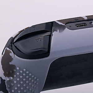 YoRHa Studded Silicone Transfer Print Cover Skin Case ONLY for Nitendo Official Switch Pro Controller x 1(Camouflage Grey) with Pro Thumb Grips x 8