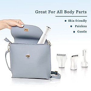 Zoushinn Electric Razor for Women, 4-in-1 USB Cordless Electric Shaver, IPX4 Waterproof Wet & Dry Use Lady Bikini Pubic Hair Trimmer, Painless Eyebrow Trimmer and Facial Hair Removal, Body Razor