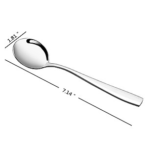 Nicesh 16-Piece Stainless Steel Round Soup Spoons, Round Bouillon Spoons