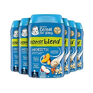 Gerber Baby Cereal 2nd Foods Probiotic, Powerblend, Oatmeal Lentil Peach Apple, 8 Ounce (Pack of 6)