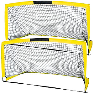 HITIK Soccer Goals, Set of 2- Size 6'x4'FT Portable Foldable Soccer Nets with Carry Bag for Games and Training for Backyard for Kids and Teens（Yellow）