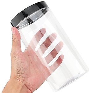 MOUYAT 8 Pack 32oz 1000ml Clear Plastic Storage Jars with Black Lids, 1L Empty Round Plastic Jars, Wide Mouth Food Storage Containers Refillable Jars for Kitchen Storage, Spice, Candy