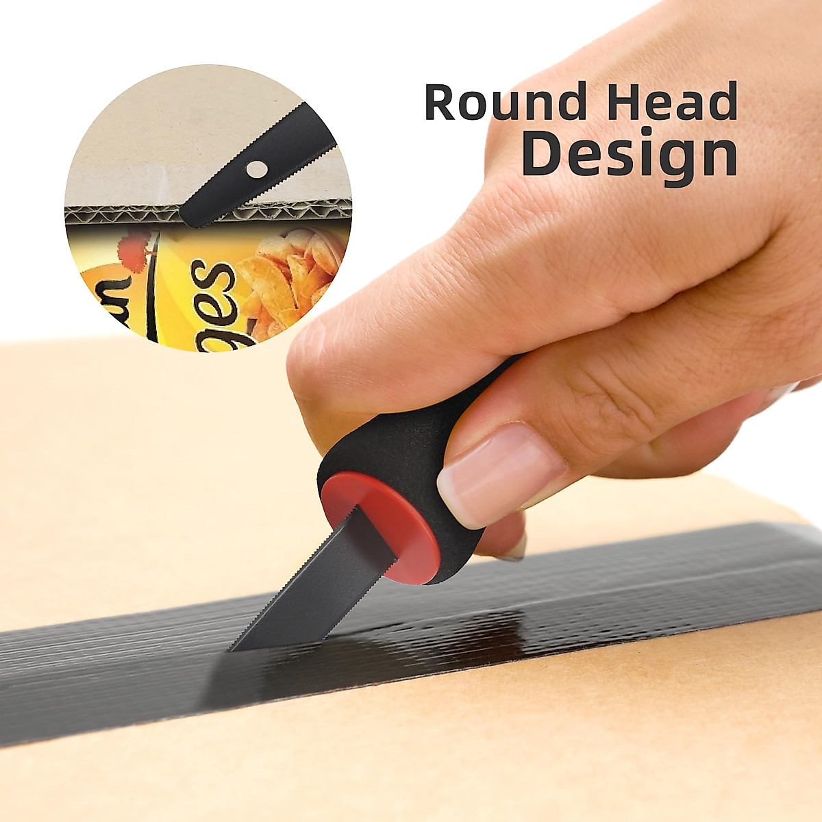 Booche Portable Carton, Box and Scrape Cutter - Family Friendly, Fast Cutting, Soft Handle Grip, Unique Design Cardboard Cutter - Safer Alternative to Sharp Razor and Knives (1)