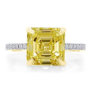 Jewel Zone US Asscher Cut Canary Yellow White Cubic Zirconia Ring in 14k Yellow Gold Over Sterling Silver