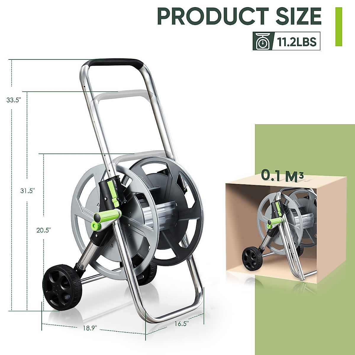 YESTAR Garden Hose Reel Cart Portable Hose Cart Hold 130 FT Hose Of 5/8 IN Heavy Duty Powder-coated Metal Water Hose Holder with Wheels For Outside Yard Lawn