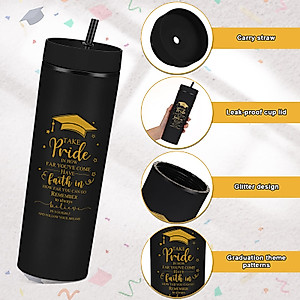 Blushtier 6 Pcs Class of 2025 Graduation Gifts Bulk College Graduate Gift 16oz Matte Inspirational Black Skinny Tumbler with Lid and Straw Plastic Drinking Cup for Teen High School Grad Party Favors