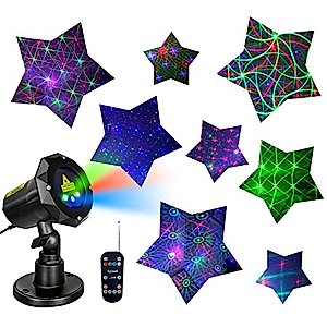 JOY SPOT! 8 Patterns 3 Color Christmas Laser Lights, Outdoor Garden Lights Moving RGB Stars Show for Outdoor, Party, Halloween, Xmas
