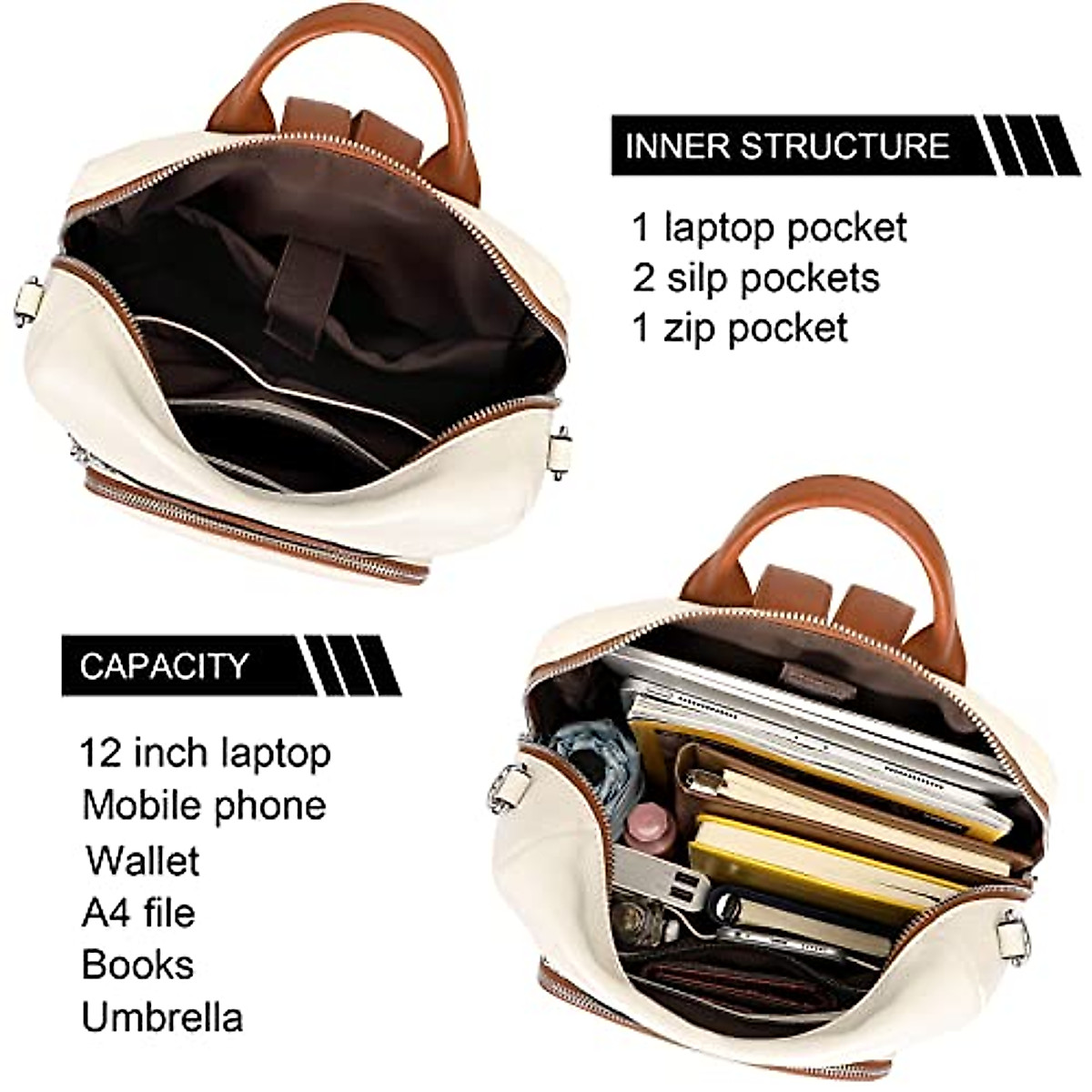 ALTOSY Genuine Leather Backpack Purse for Women Large Shoulder Bag With Laptop Compartment Multiple Pockets (S106 Beige/Brown)