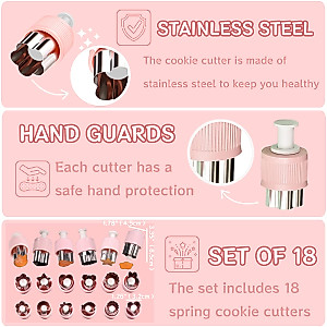 Set of 18, Cookie Cutters with Pusher, Fruit Cookie Pastry Stamps Mold, Different Sizes 304 Stainless Steel Biscuits Cutters for Kids, Cookie Cutters for Baking Shapes