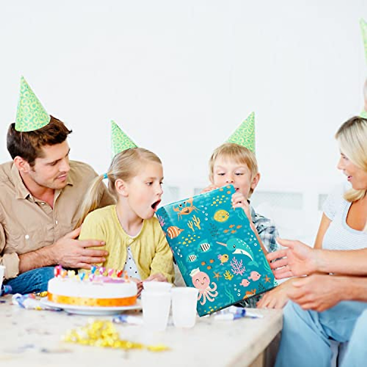 NEPOG Ocean Themed Birthday Wrapping Paper for Kids Girls Boys, 6 Sheets Under the Water Animal Coastal Design Gift Paper, 20 x 28 inch Per Sheet Folded Flat Birthday Paper for Birthday Baby Shower