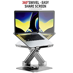 Laptop Stand, 360° Swivel & Adjustable Laptop Stand for Desk,Telescopic Laptop Riser Freedom Height & Multi-Angle, Foldable and Portable Computer Stand for All MacBook Laptops 10 15 17 inches - Grey
