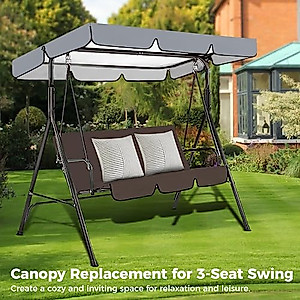 Patio Swing Canopy for 3-Seat Swings,Waterproof & Sunproof Porch Swing Chair Top Cover Replacement for Sunshade, Made of 190T High-Density Polyester, 75 x 52 x 6’’(seat Cover is not Included)