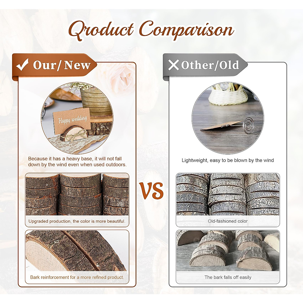 20 Premium Wood Place Card Holders, Rustic Mini Table Number Holders with 20 Kraft Table Place Cards and 50 m Natural Jute Rope, Table Sign Stand, Name Card Photo Picture Holders for Wedding Party