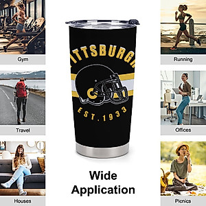 Custom Pittsburgh Tumbler 20oz Stainless Steel with Lid & Straw Personalized Football Fans Gifts for Women Men Coffee Travel Mug Cup Add Name Number