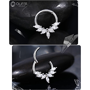 OUFER 16G Septum Rings Hoops, 316L Stainless Steel Septum Piercing Jewelry, Paved Shiny Clear CZ Cartilage Earrings, Helix Conch Daith Piercing Jewelry For Women And Men-8MM