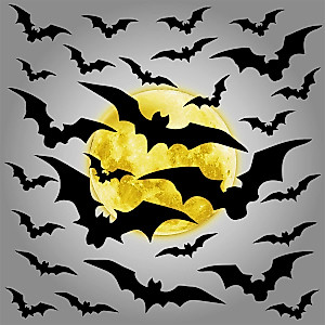 Halloween Moon Wall Decal Halloween Bat Wall Stickers Vinyl Bat Wall Decals Removable Halloween Wall Sticker Halloween Bats Wall Decals Party Decorations