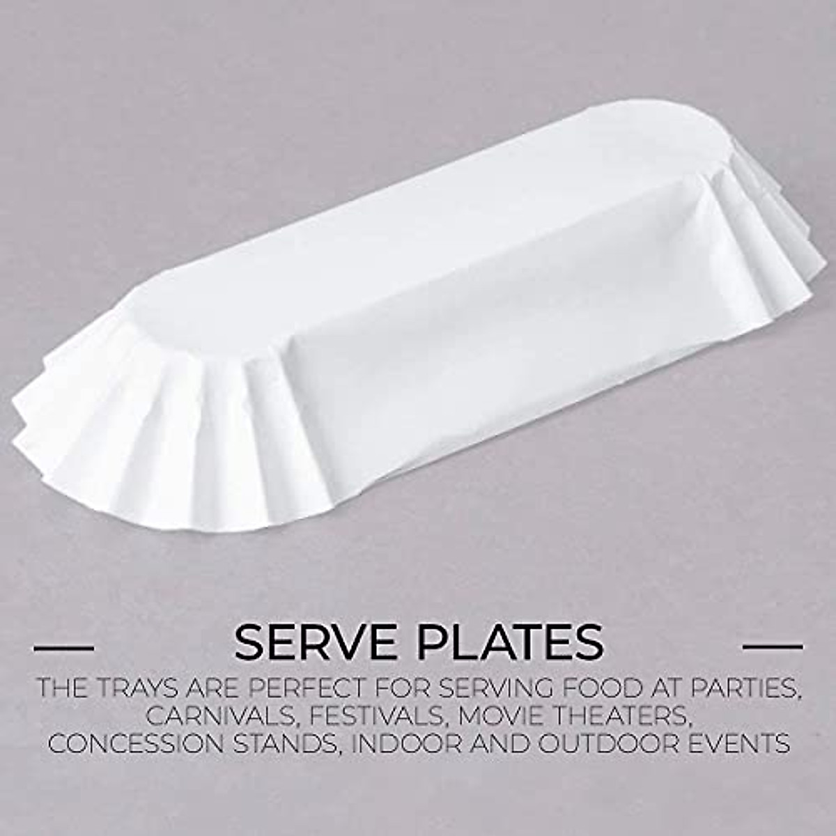 50 PCS Hot Dog Tray - Hotdog Serving Dish Set Paper Food Boats Disposable Fluted Dishes Corn Dogs Wrappers Holders Breakfast Sausage Trays Picniс Plates Hot Dog Cart Accessories