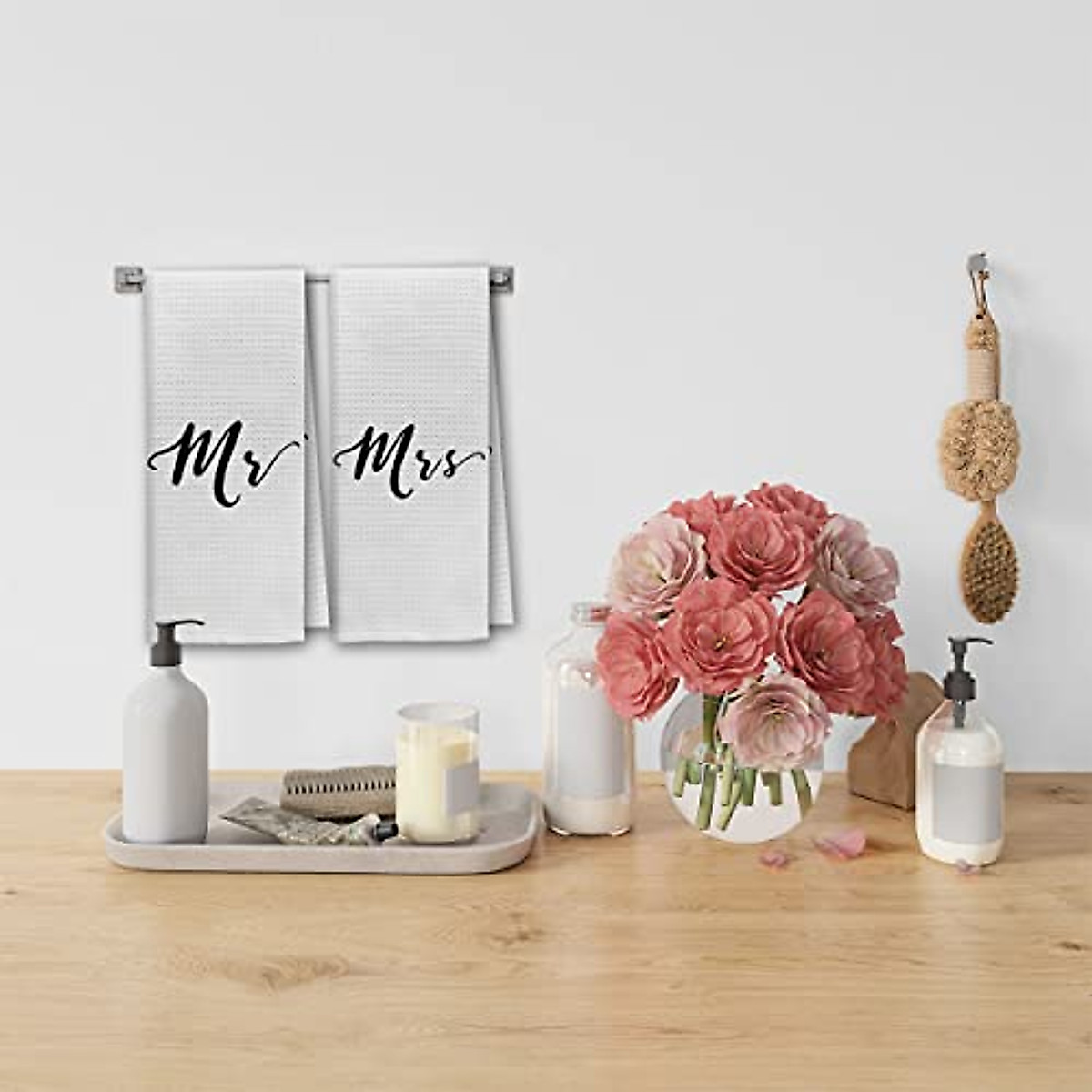 DIBOR Love Quote Mr. And Mrs. Bath Towels,Love Decorative Absorbent Drying Cloth Hand Towels Tea Towels Dishcloth For Bathroom Kitchen,Funny Couples Wedding Anniversary Valentine Gifts(White,Set of 2)