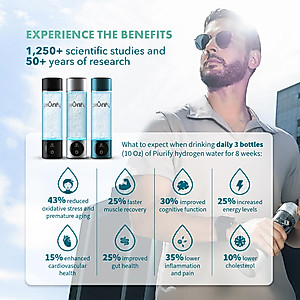 PIURIFY - 9.5 Oz Hydrogen Water Bottle Generator - up to 4100ppb Easy to use Hydrogen Water Machine with Advanced SPE/PEM Technology, Water Ionizer, Hydrogenated Water, Hydro Water Bottle (Silver)