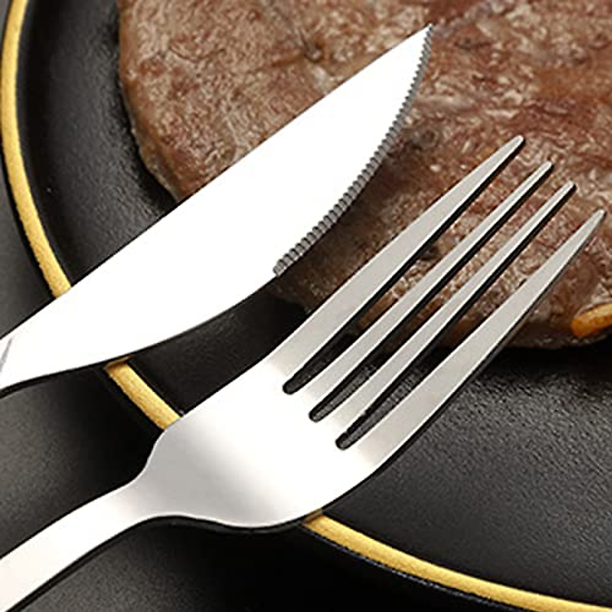 Kitchen Utensils Set, 5 Pcs Tableware Cutlery Set Stainless Steel Restaurant Dishwasher Dinner Knives Forks Spoons Eating Utensils High Hardness Flatware Set (Black Handle)