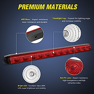 Nilight LED Trailer Light Bar 16Inch 12 LED Red Running Brake Sequential Turn Signals Tail Light Waterproof Rear Maker ID Bar for 12V Trailer Boat Truck RV, 2 Years Warranty