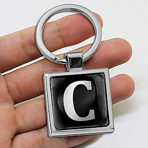 Biomar Labs 3D Metal A-Z Alphabet Personalized Name Initials Keyring Key Ring Chain Stainless Steel Gift Box Men Women Keychain Bag Accessories Jewelry Handbag Silver Letter C KK 107