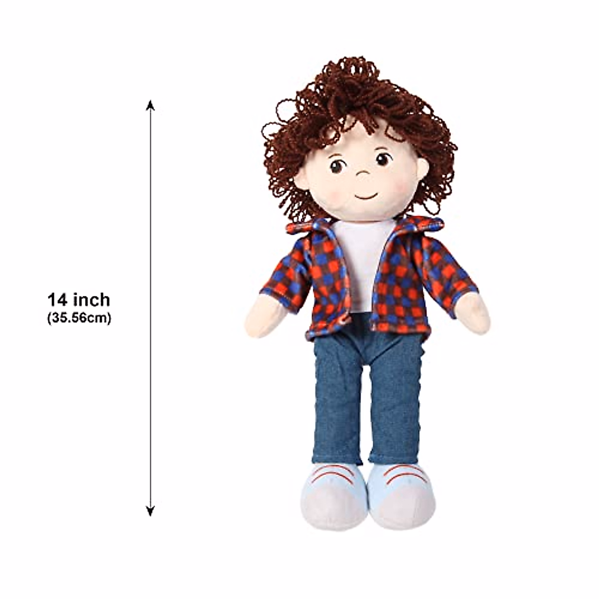 Linzy Toys, 14'' Ethnic Soft Plush Rag Doll, Embroidered FACE, Educational Doll, Muñecos de trapo para niño oh niña (81000)