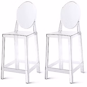 2xhome - Set of 2 25" Seat Height Barstool Modern Ghost Chair Ghost Stool Black Side Bar Stool Counter Stool Accent Stool No Arms (Clear)