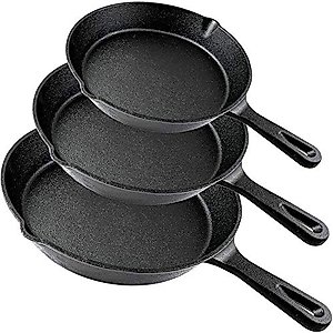 Cast Iron Skillet Pan Set of 3 | Pre-seasoned 6, 8, 10 Inch Non-Stick Coated Pots for Frying, Cooking, Baking, Broiling | Oven-safe, Use On Induction, Electric, Gas Cooktop Prime Holiday Gift Idea