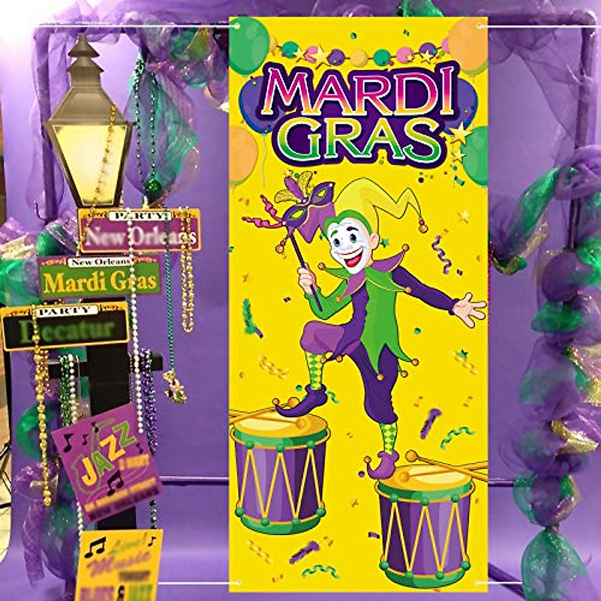 Mardi Gras Door Cover Banner Party Decoration Porch Sign Front Door Sign Mardi Gras Festival Carnival Party Decorations Photh Booth Backdrop Party Supplies Props Large Fabric 78.7 X 35.4 Inch