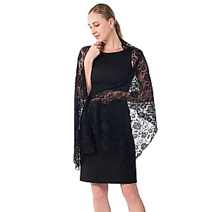 Gzcvba Women’s Soft Rose Lace Shawls and Wraps for Formal Evening Party Dress,Bride Bridesmaid Shawl for wedding (Black)