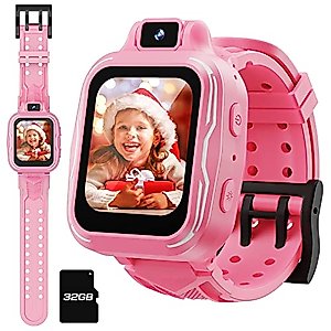 Kids Digital Watch Girls, Best Christmas Birthday Gifts for Age 3 4 5 6 7 8 9 Years Children,Touchscreen Toddler Sport Smart Watch with Camera FM MP3 Pedometer - Light Pink with 32GB SD Card
