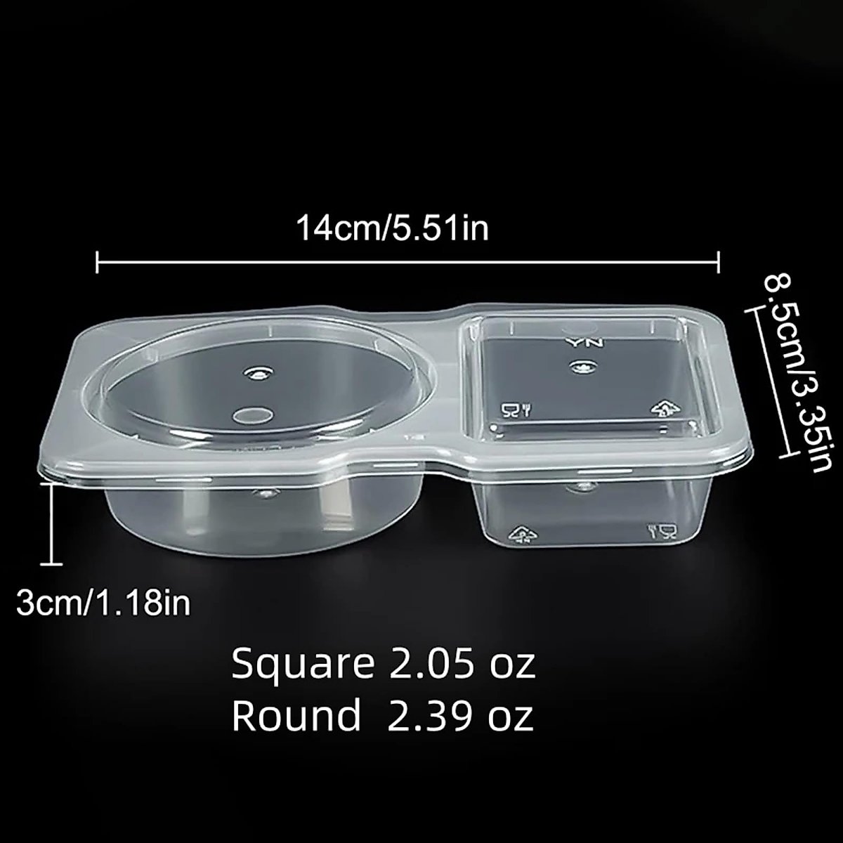 15 Pcs Double Compartment Condiment Container - 2 Compartment Snack Containers, Condiment Containers with Lids, Portable Reusable Sauce Container for Take away Sauces Dips and Travelling Snacks