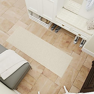 Ottomanson Indoor Solid Shag Design Rubber Back 2x6 Soft Pile Shag Runner Rug for Hallway, Entryway, Kitchen, Living Room, Bedroom, Bathroom, 2' x 6', Cream