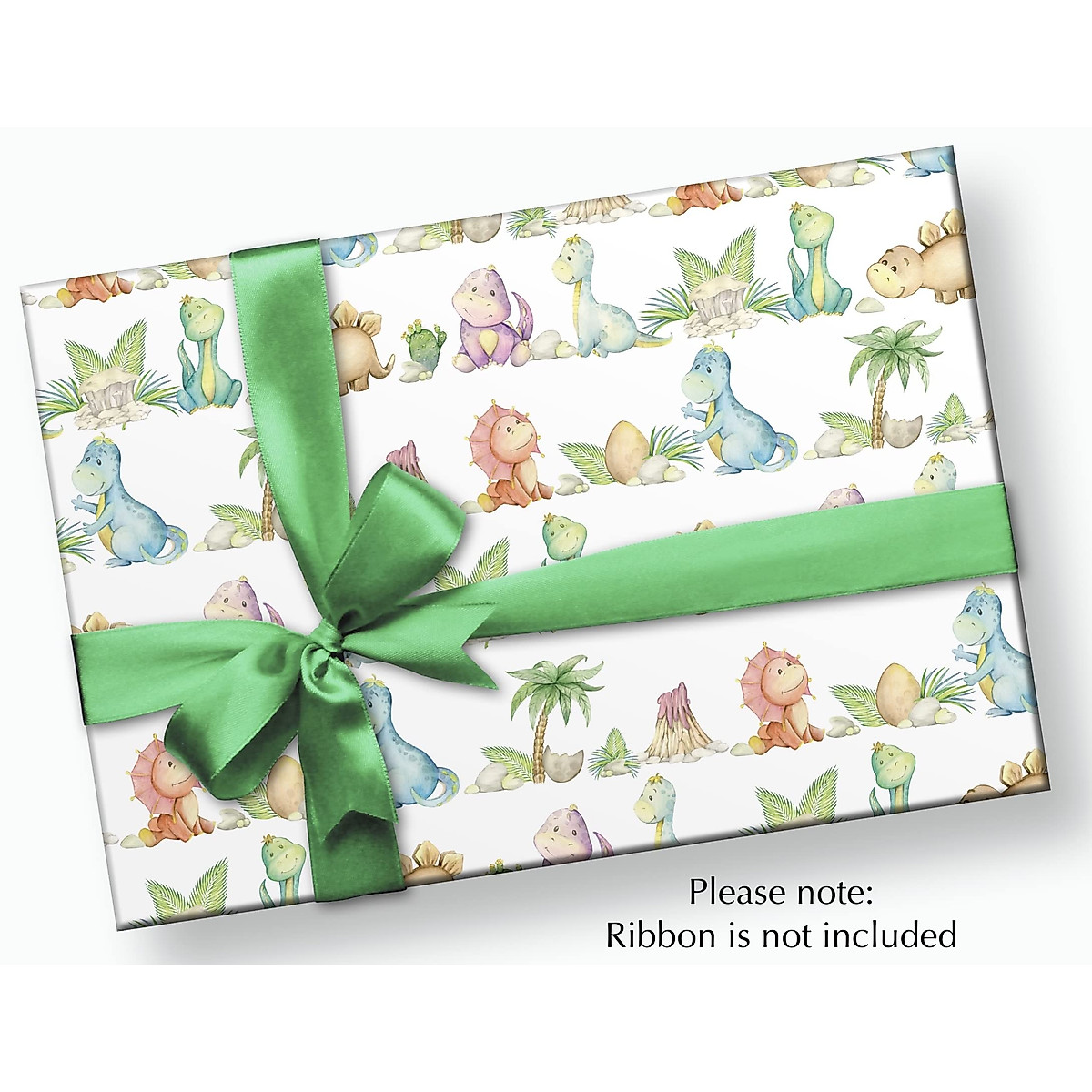 Stesha Party Dinosaur Baby Shower or Birthday Gift Wrapping Paper - Folded Flat 30 x 20 Inch (3 Sheets)
