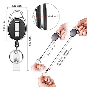 Retractable Badge Holder with Carabiner Reel Clip and Key Ring for ID Card Key Keychain Holders Black 10 Pieces by Moever
