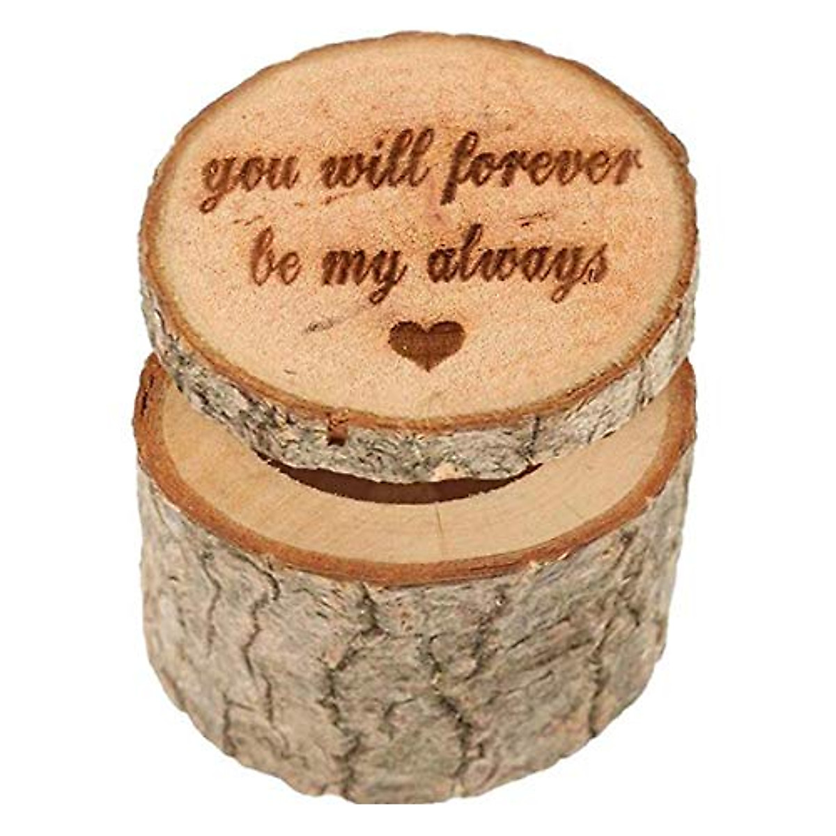 Numblartd Rustic Wooden Printed Wedding Ring Holder Box - Shabby Ring Bearer Box for Valentines Day Anniversary Engagement Wedding Gift Jewelry Box (Forever and Always)