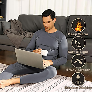 ViCherub Thermal Underwear for Men Fleece Lined Long Johns Thermals Top and Bottom Set Base Layer for Cold Weather Charcoal M