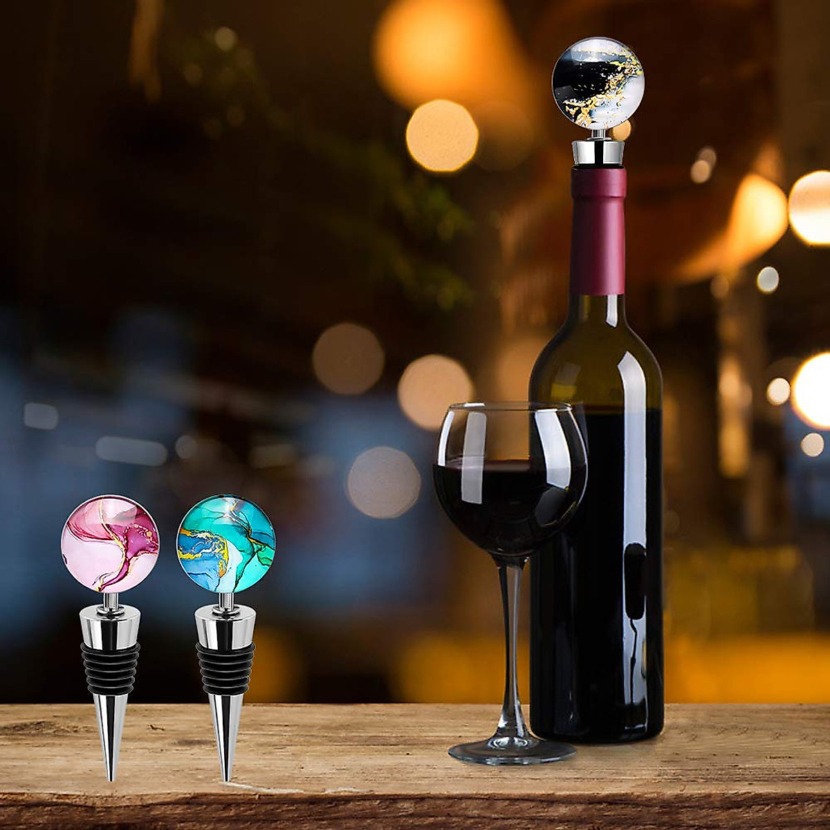 Soleebee 3 Pack Decorative Wine Stoppers, Wine Bottle Stopper with Beautiful Art Glass，Beverage Bottle Stoppers For Gifts, Bar, Holiday Party, Wedding (Style J)
