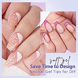 Short Nail Tips Coffin Nails - BTArtbox Press on Nails 2 in 1 Neutral X-coat Tips Pre-applied Tip Primer, Pre Colored Ultra Fit Fake Nails False Nail Extensions 150Pcs 15Sizes