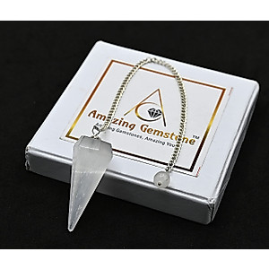 Amazing Gemstone Selenite Crystal Pendulum for Divination - Dowsing Pendulum Necklace with Chain and Crystal Ball for Reiki Healing and Crystal Grid Meditation
