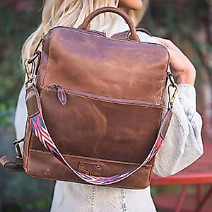 STS Ranchwear Women's Basic Bliss Chocolate Durable Brown Backpack with Adjustable Leather and Aztec Nylon Straps