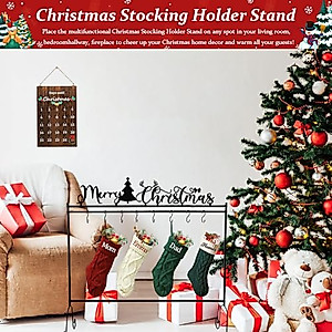 Profully 6 Hooks Christmas Stocking Holder Stand, Black Metal Christmas Stocking Hanger Stand for Floor with Detachable Christmas Decorations