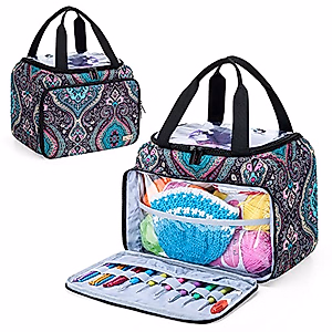 LoDrid Small Yarn Storage Bag with 2 Grommets, Portable Knitting Tote for Knitting Kit & Crochet Accessories, Yarn Project Organizer for Knitting Supplies Set for Adults & Kids, Totem (Bag Only)
