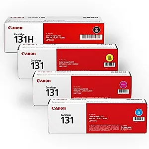 Canon Genuine Toner Bundle 131 (6270B007), 4 Pack (1 Each: Cyan, Magenta, Yellow, High Capacity Black), for Canon Color imageCLASS MF8280Cw, MF624Cw, MF628Cw, LBP7110Cw Laser Printers