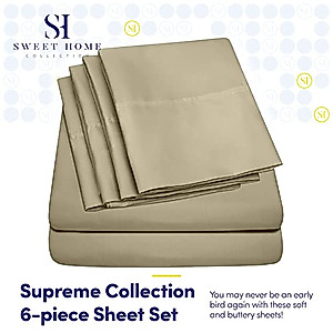 Sweet Home Collection 6 Piece 1500 Supreme Collection Brushed Microfiber Deep Pocket Sheet Set-2 Extra Pillow Cases, Great Value, Rv Short Queen, Sage