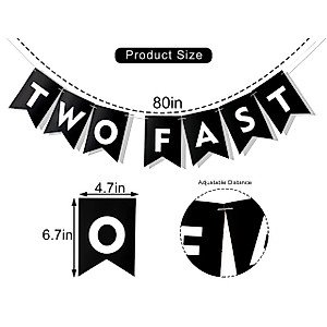 Two Fast Banner - Two Fast Car Birthday Party - Vroom Car Party - Second Birthday Party - Two Fast Flag Banner